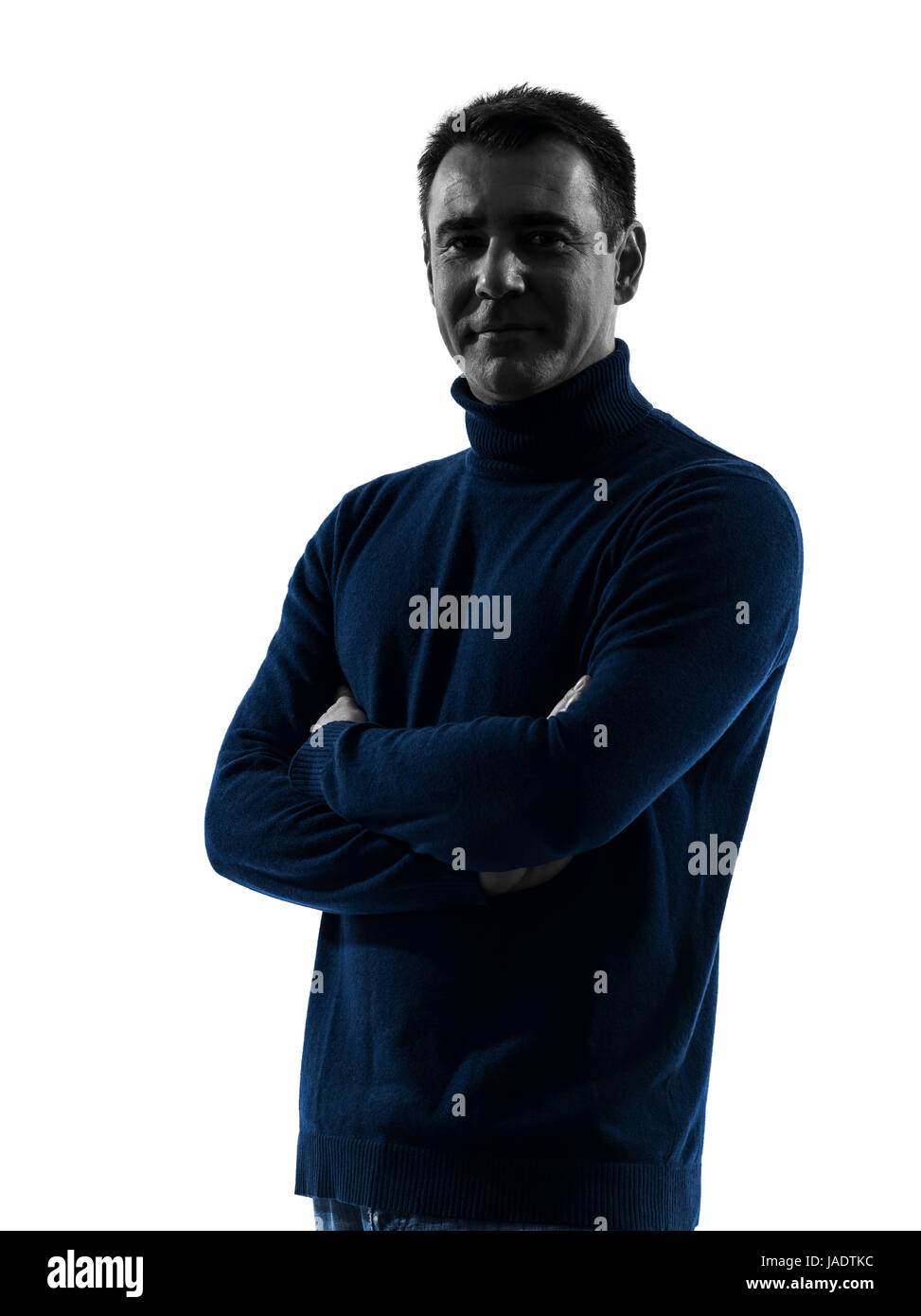 one caucasian man smiling friendly portrait in silhouette studio ...