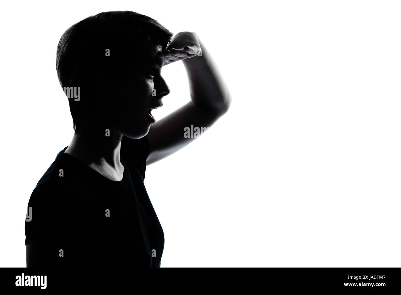one caucasian young teenager silhouette girl looking forward portrait ...
