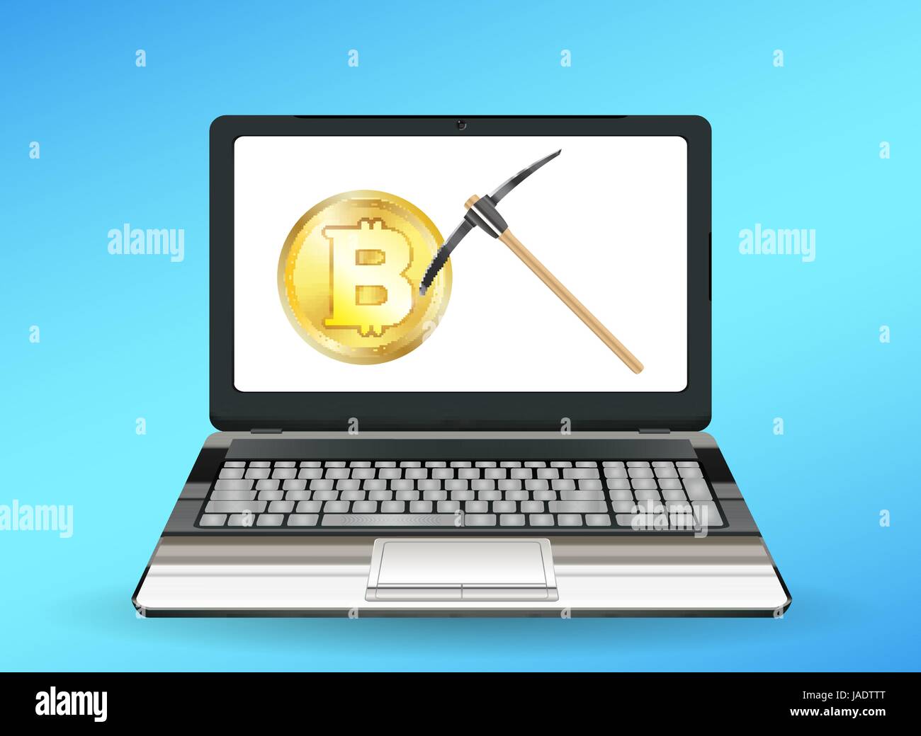 laptop computer displaying bitcoin mining vector concept Stock Vector ...