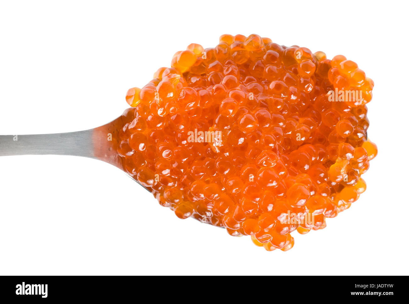 Large red caviar in spoon isolated on white background Stock Photo - Alamy