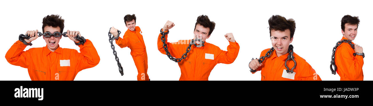 Young inmate with chains isolated on the white Stock Photo - Alamy
