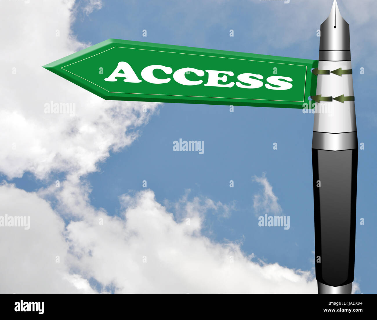 Access road sign with fountain pen pillar Stock Photo - Alamy