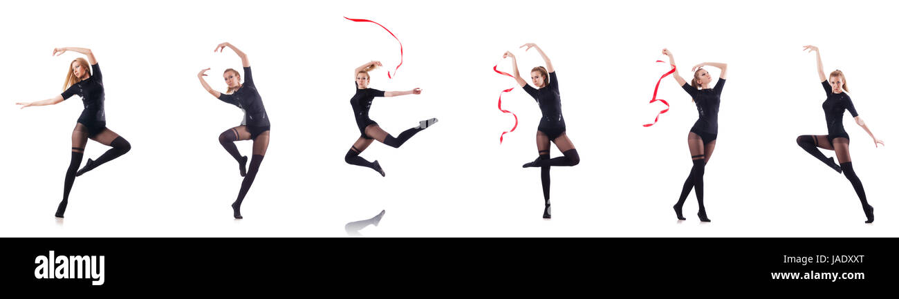 Young woman dancing on white background Stock Photo - Alamy