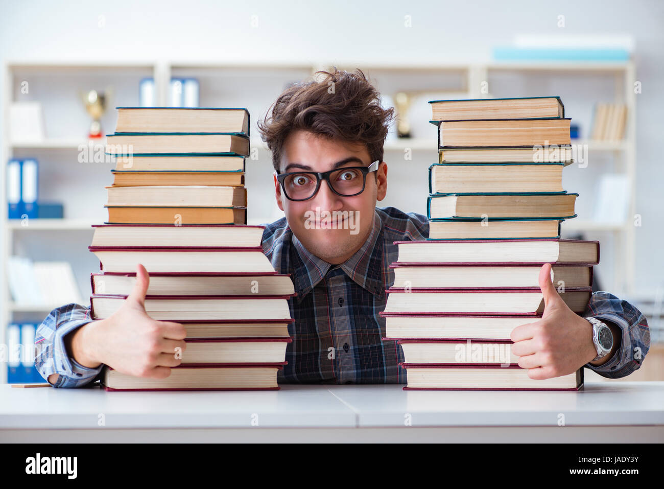 Nerd funny student preparing for university exams Stock Photo - Alamy