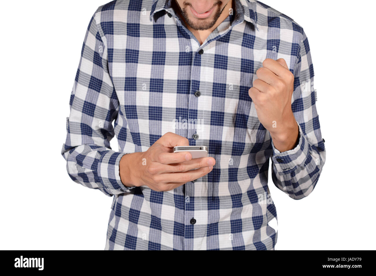Portrait of a young latin man celebration victory and looking ...