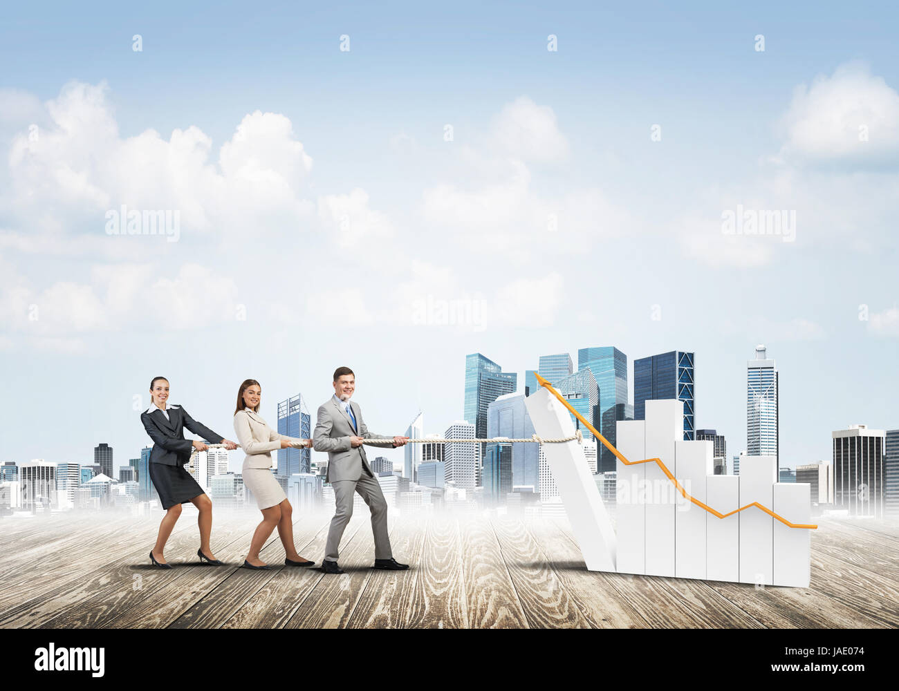 Businessteam working in collaboration making diagram grow and progress ...