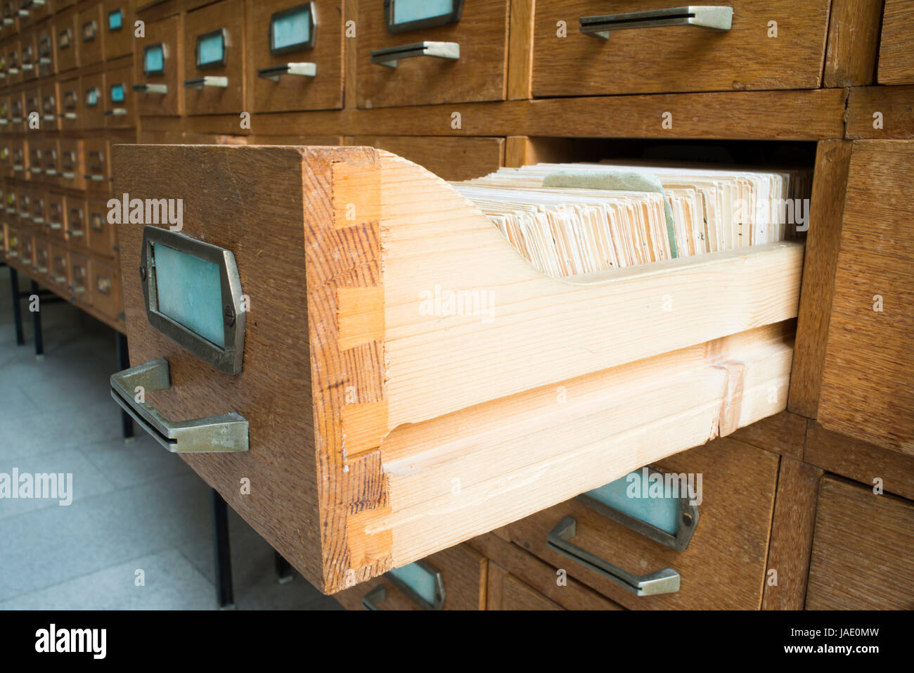 Old archive with wooden drawers Stock Photo - Alamy