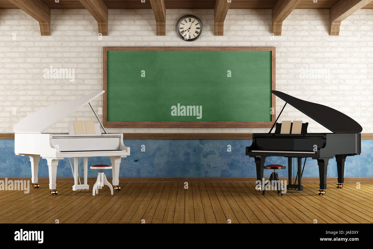 Music school with two pianos and a blackboard - rendering Stock Photo ...