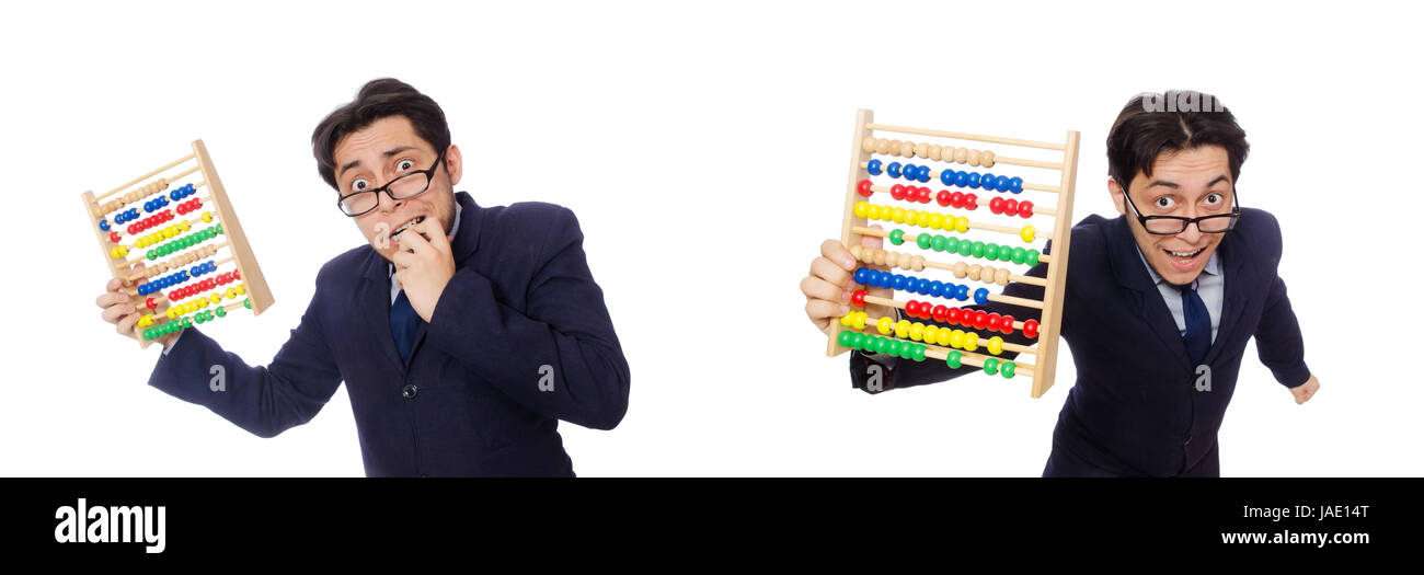 Funny businessman with abacus isolated on the white Stock Photo - Alamy