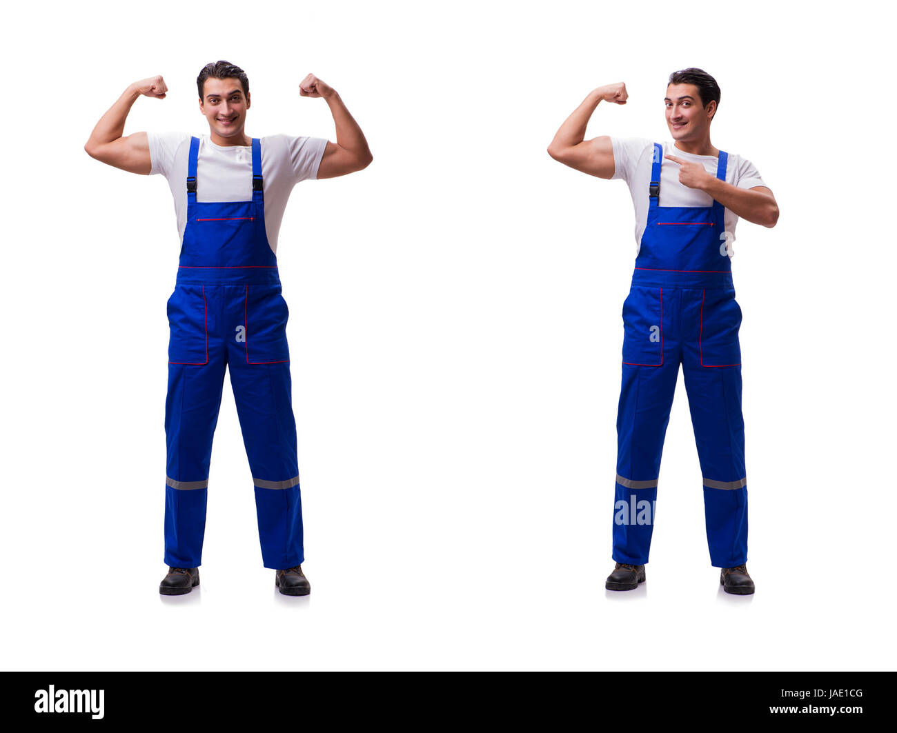 Handsome repairman wearing coveralls isolated on white Stock Photo - Alamy