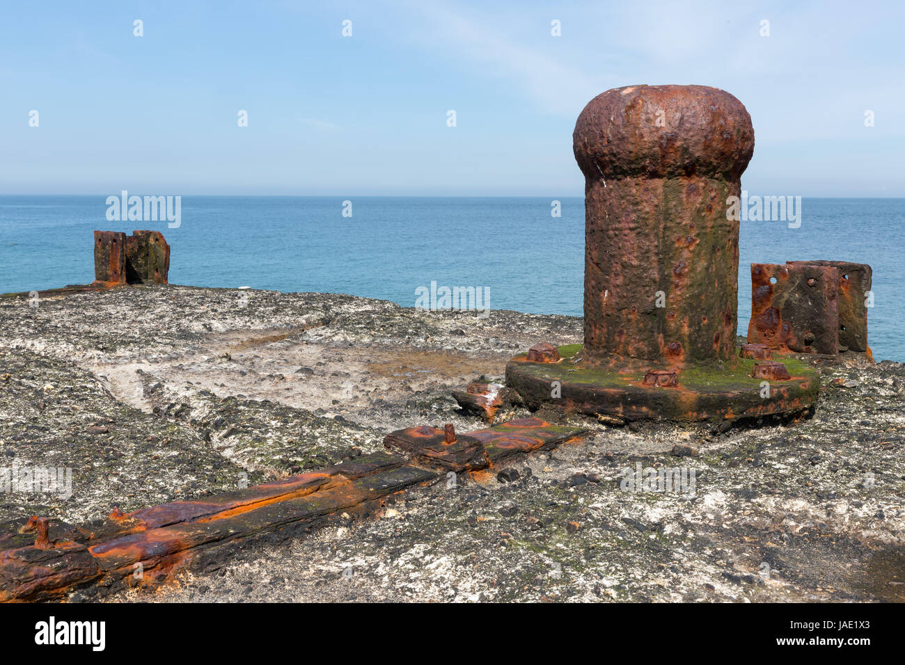Old decayed and rusty bollard at Dune, small island near Helgoland in ...