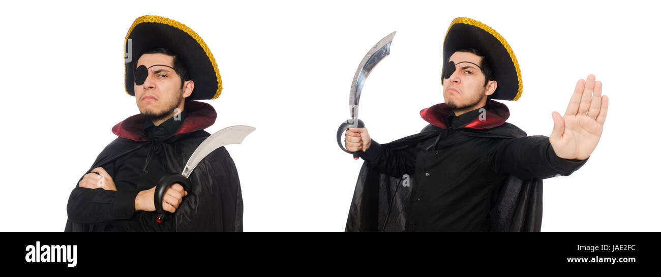One eyed pirate with sword isolated on white Stock Photo - Alamy