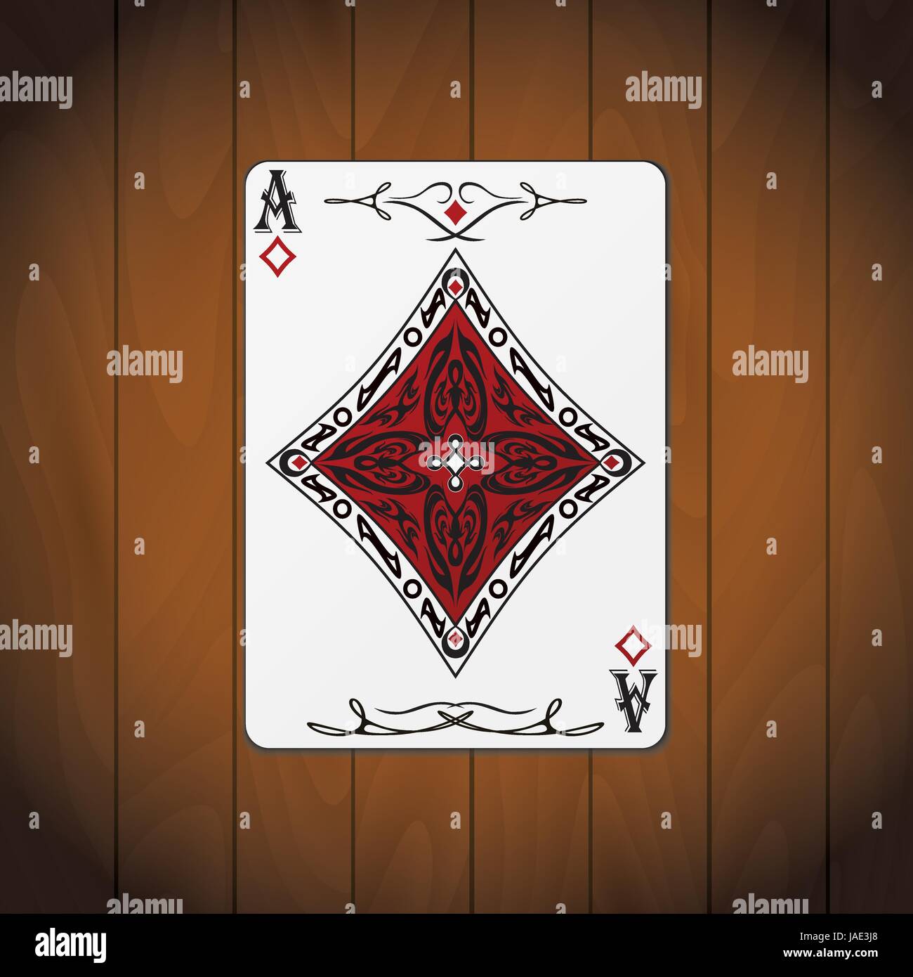 Ace of diamonds, poker card varnished wood background Stock Vector ...