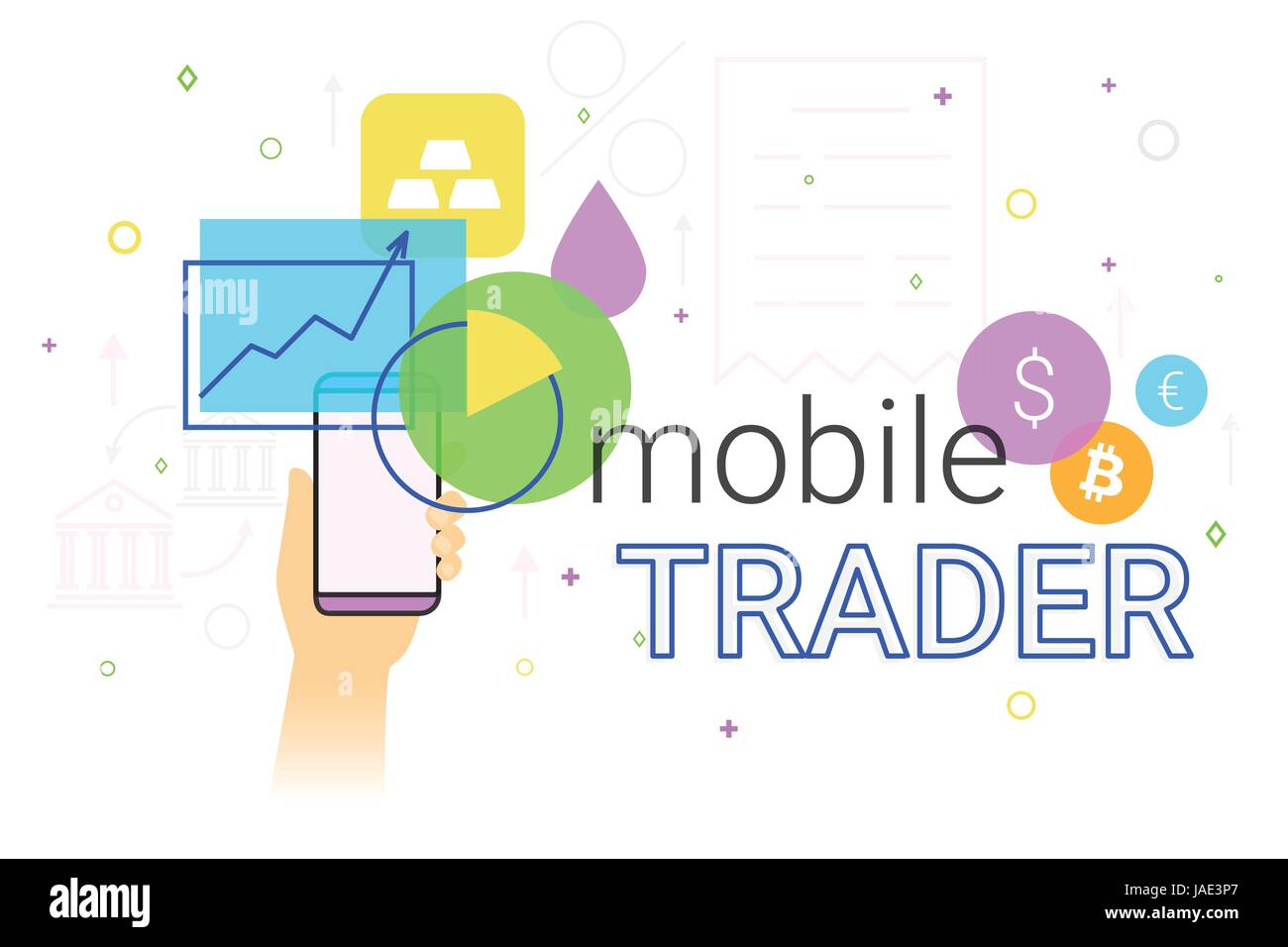 Mobile trader app on smartphone creative concept illustration. Human ...