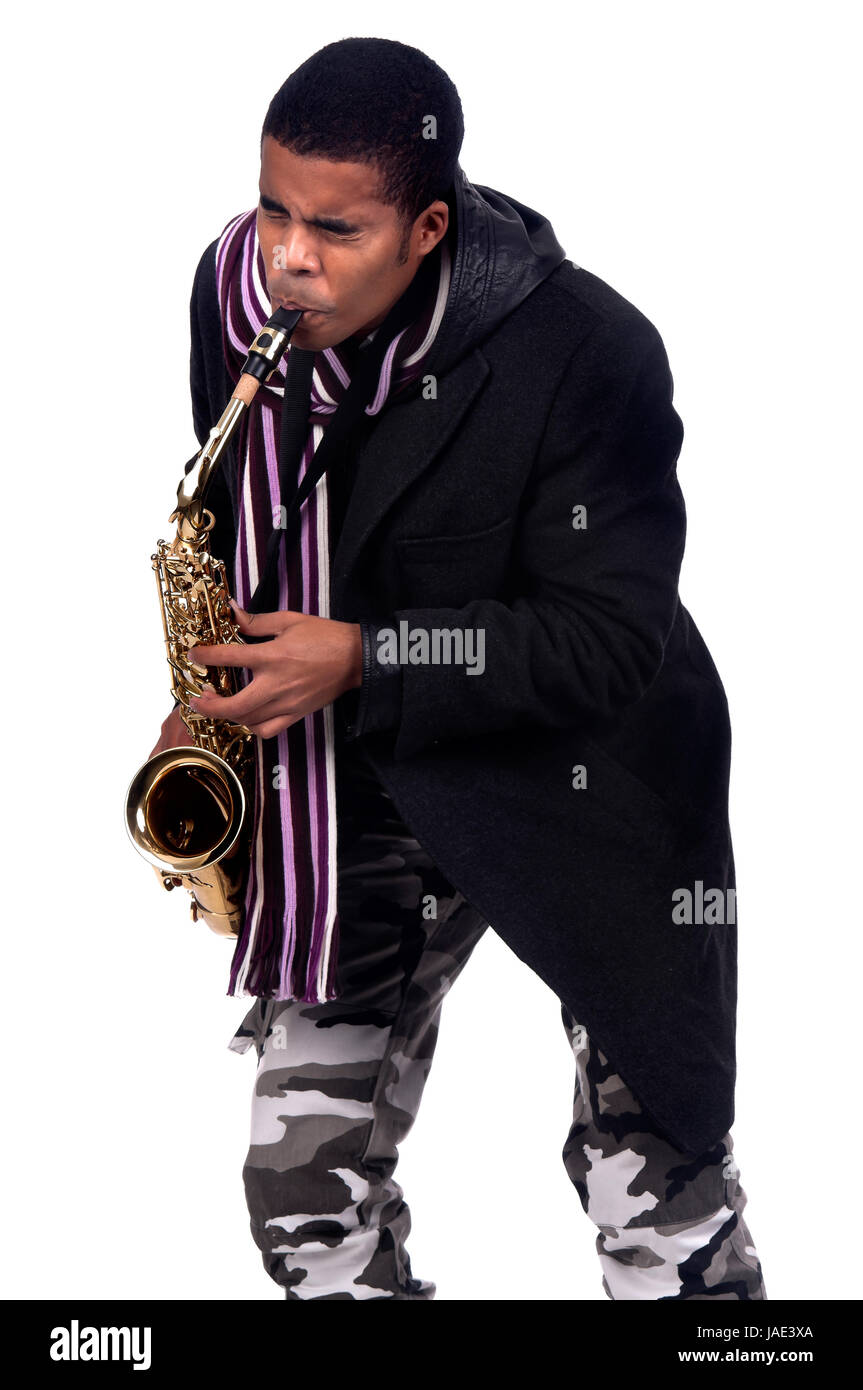 Stylish man playing the saxophone Stock Photo - Alamy