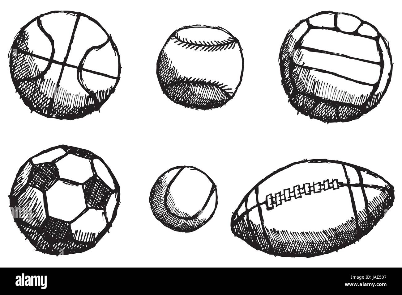 Ball sketch set with shadow isolated on white background Stock Vector ...