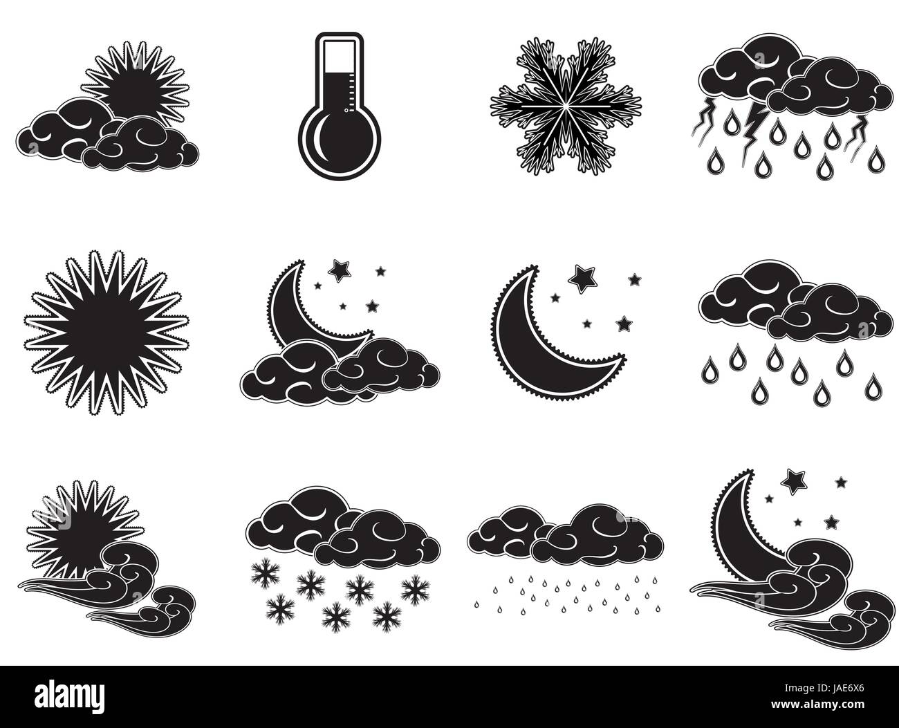 Night day weather colour icons set black isolated on white background ...