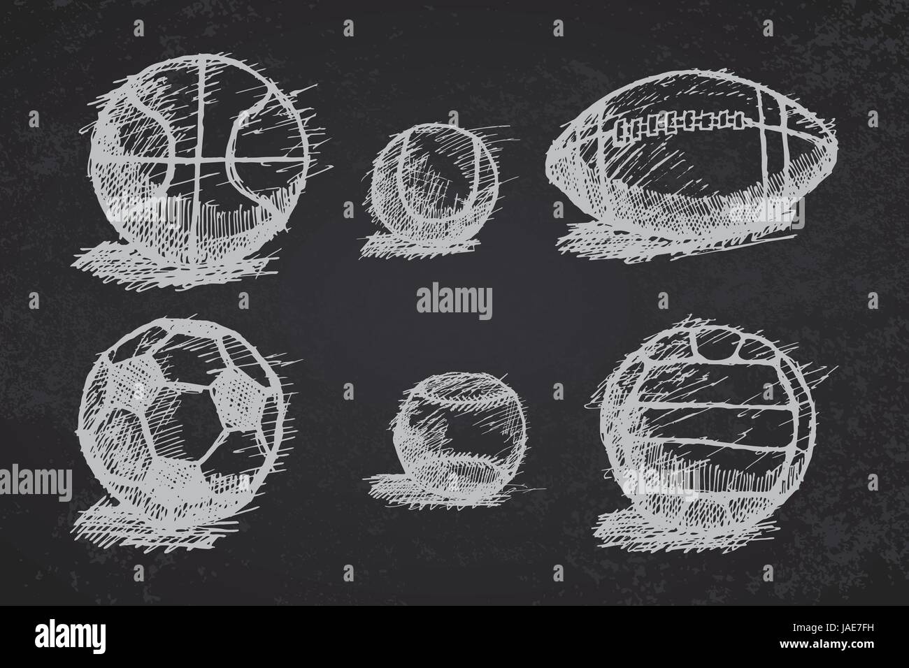 Ball sketch set with shadow on the ground on blackboard Stock Vector ...