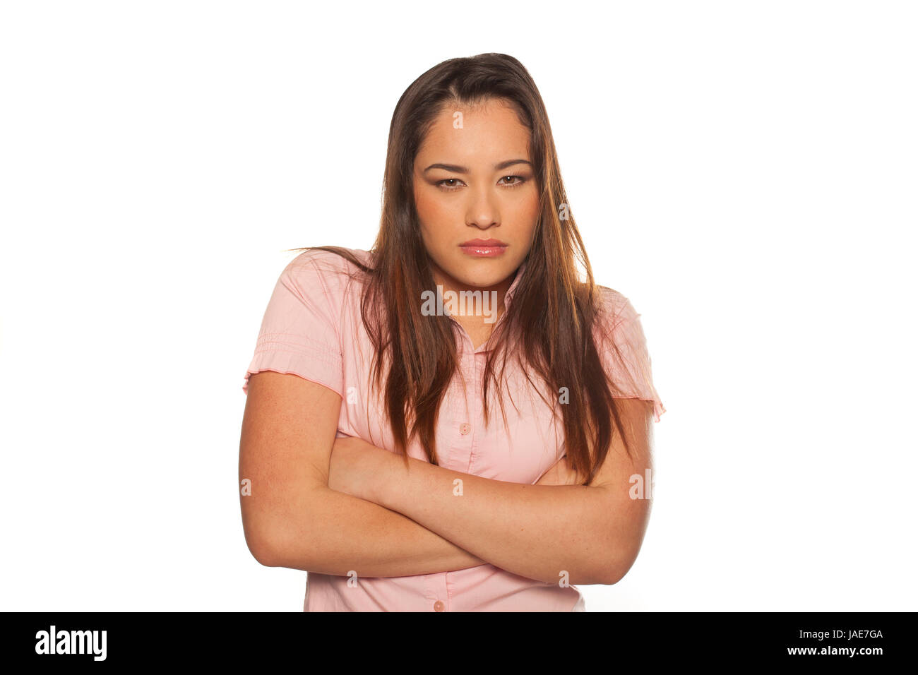 Portrait of a sad young woman with a depressing look in her face and ...