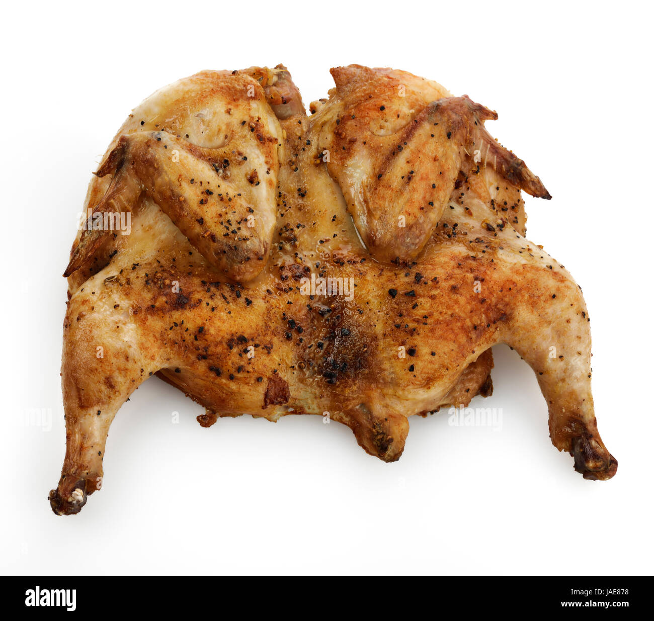 Whole Small Grilled Chicken On White Background Stock Photo - Alamy