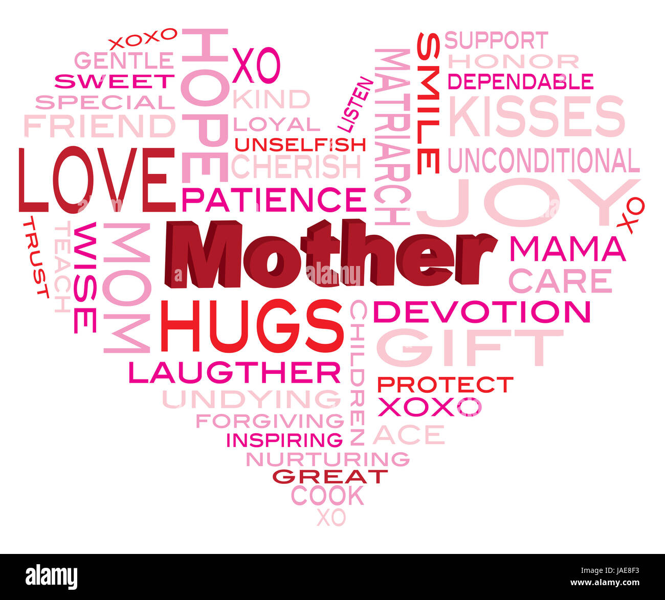 Happy Mothers Day Word Cloud in Heart Shape Silhouette Isolated on ...