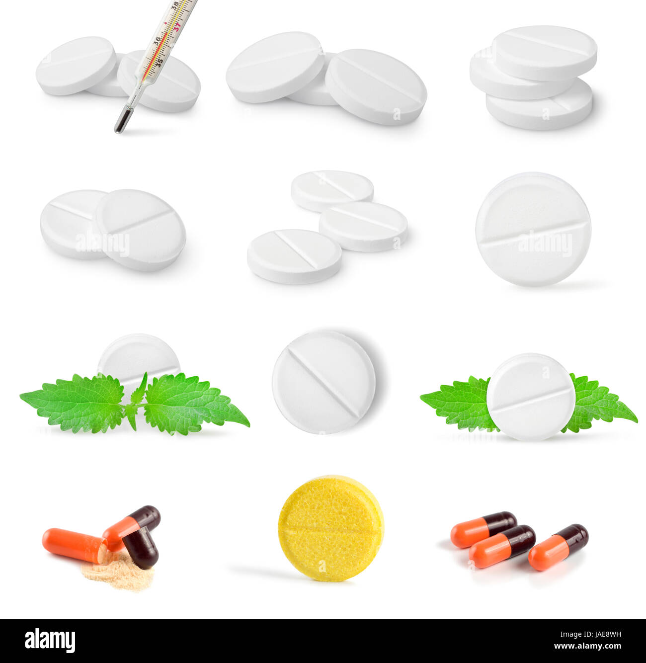 Collage of tablets isolated on a white background Stock Photo - Alamy