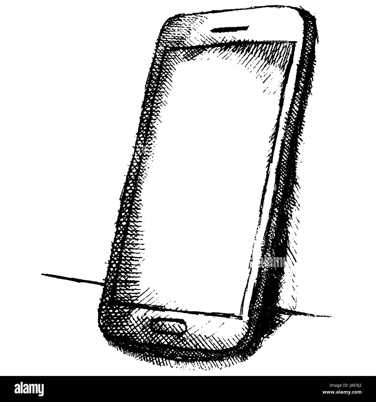 Handdrawn sketch of mobile phone with shadow isolated on white ...