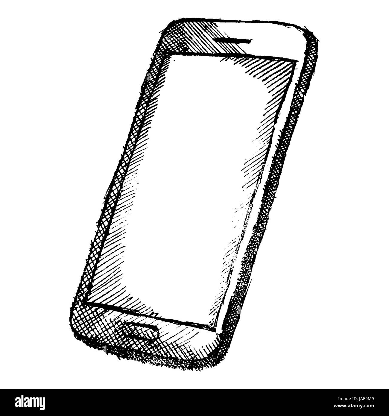 Handdrawn sketch of mobile phone with shadow isolated on white ...