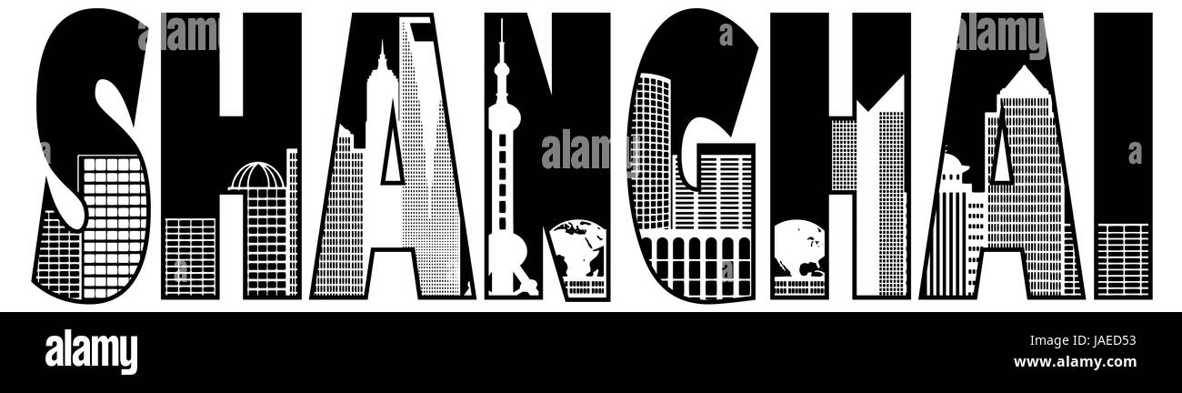 Shanghai skyline illustration Black and White Stock Photos & Images - Alamy