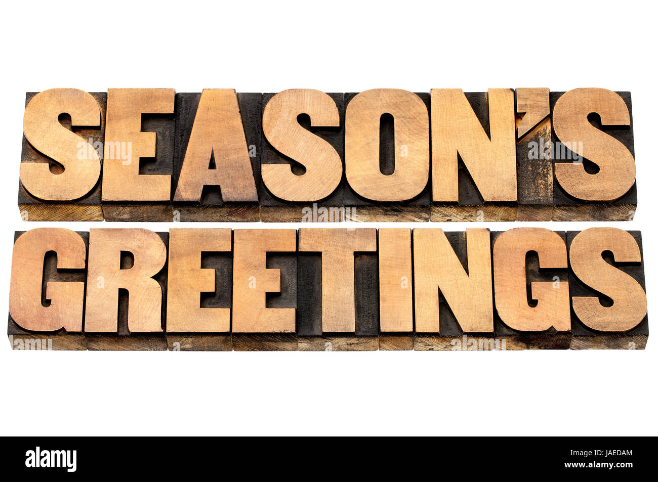 season greetings typography - isolated text in letterpress wood type ...