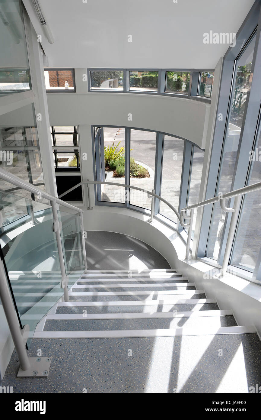 Modern staircase in school. With glass walls Stock Photo - Alamy