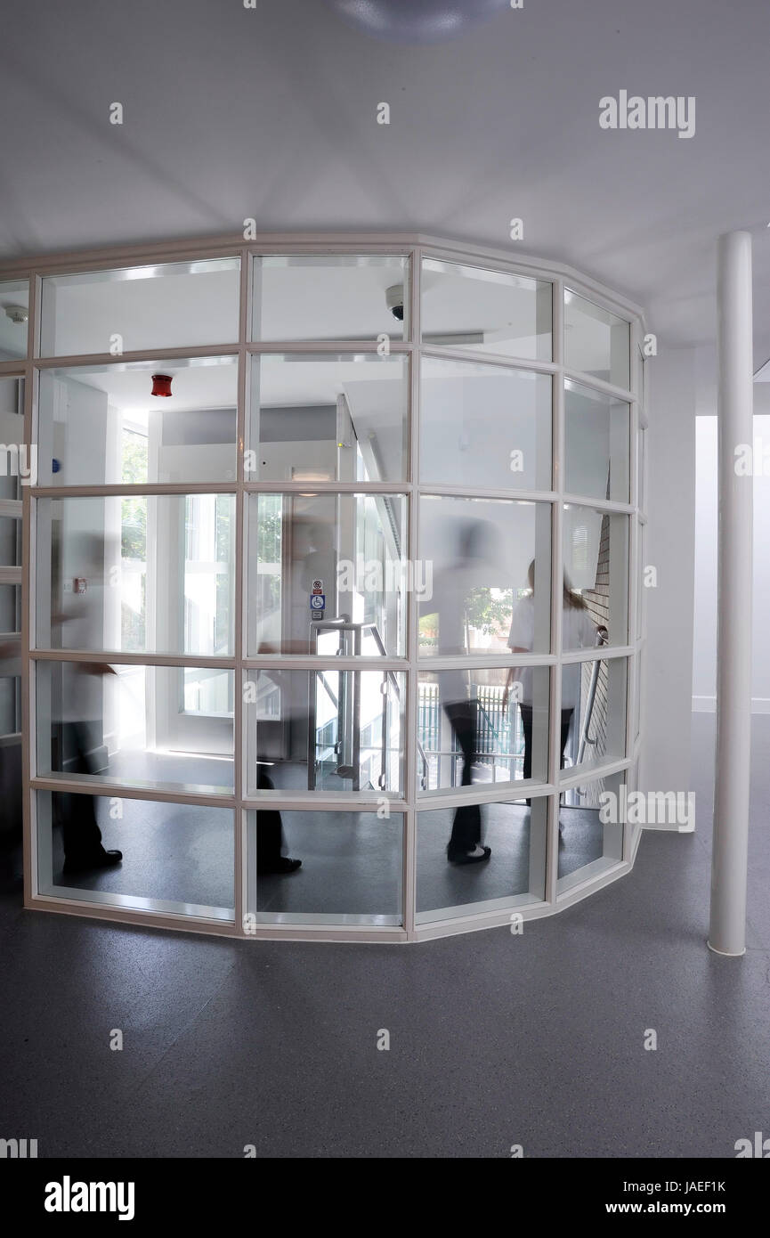 Modern staircase in school. With glass walls Stock Photo - Alamy