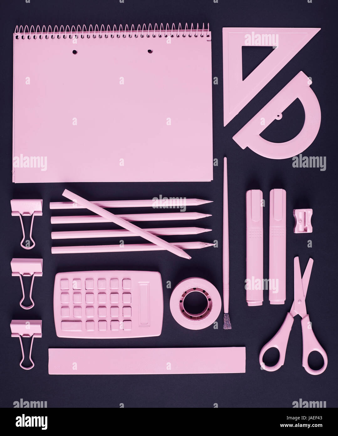 From above shot of pink school supplies Stock Photo - Alamy