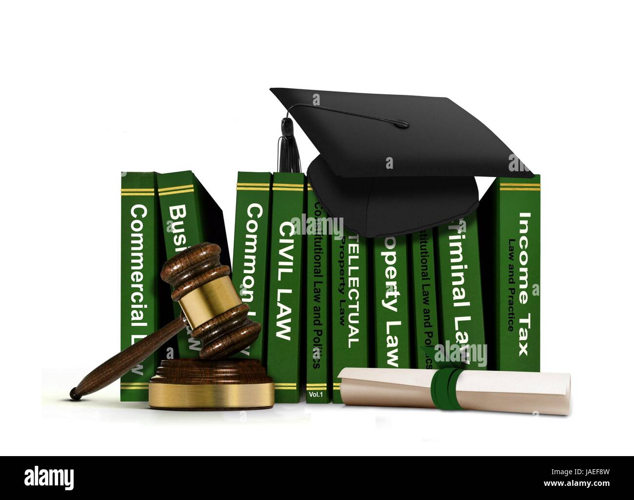 Law Books with Mortarboard and Scroll Stock Photo - Alamy