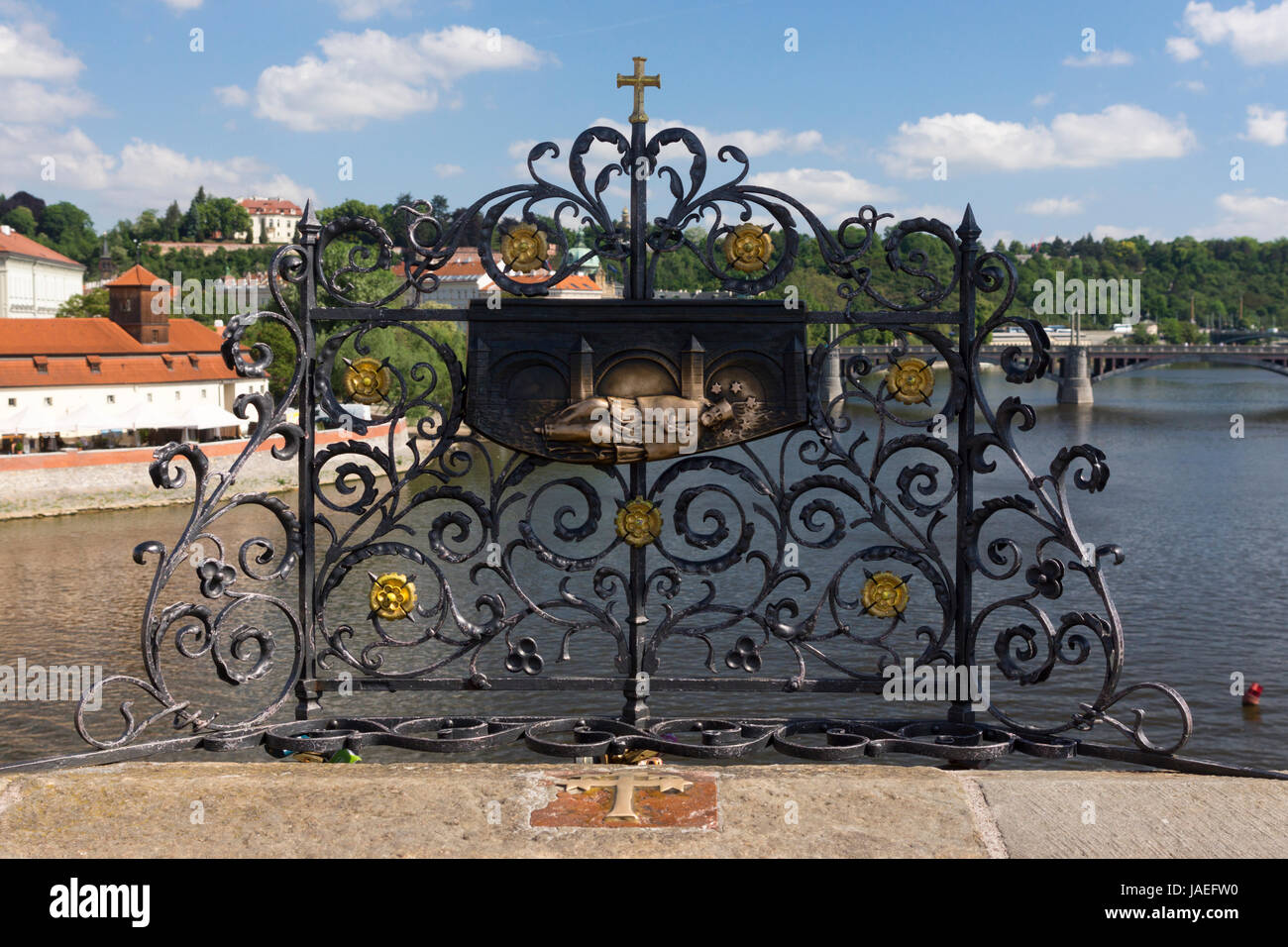 The Lorraine Cross on Charles Bridge, Prague.The brass cross is where ...