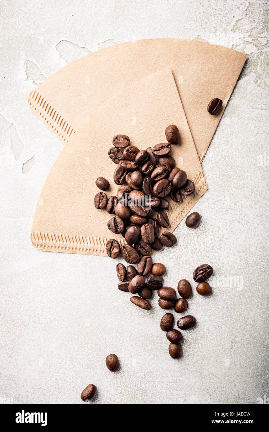Filters and coffee beans, retro style toned, copy space, top view Stock ...