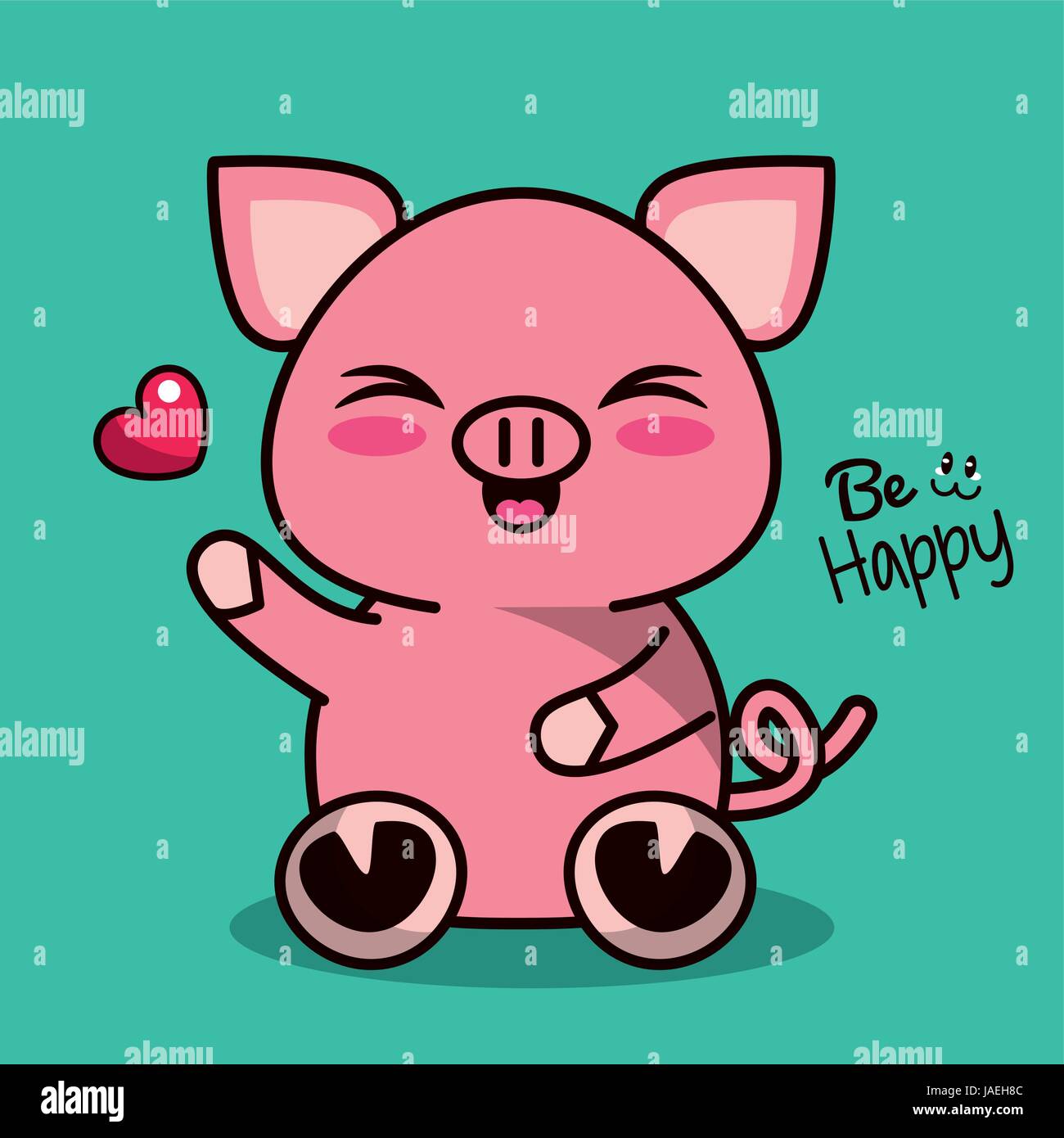 color background with cute kawaii animal pig expression wink eyes Stock ...