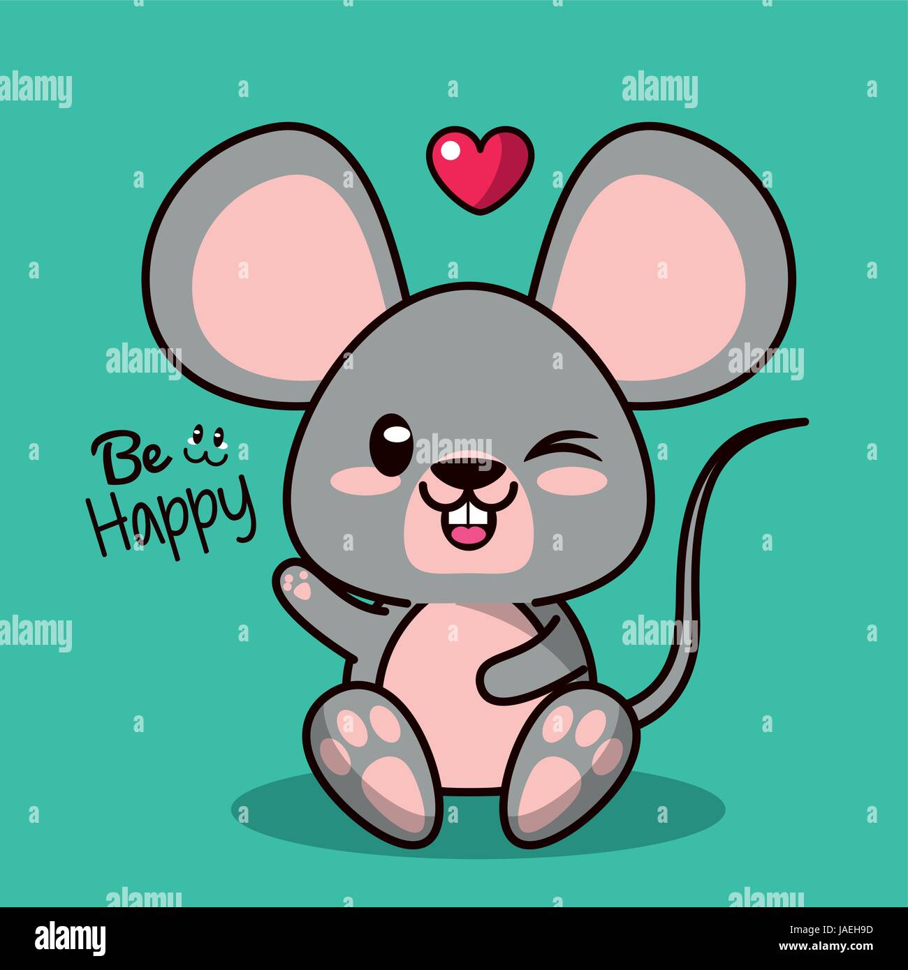 pink color background with cute kawaii animal mouse wink a eye Stock ...