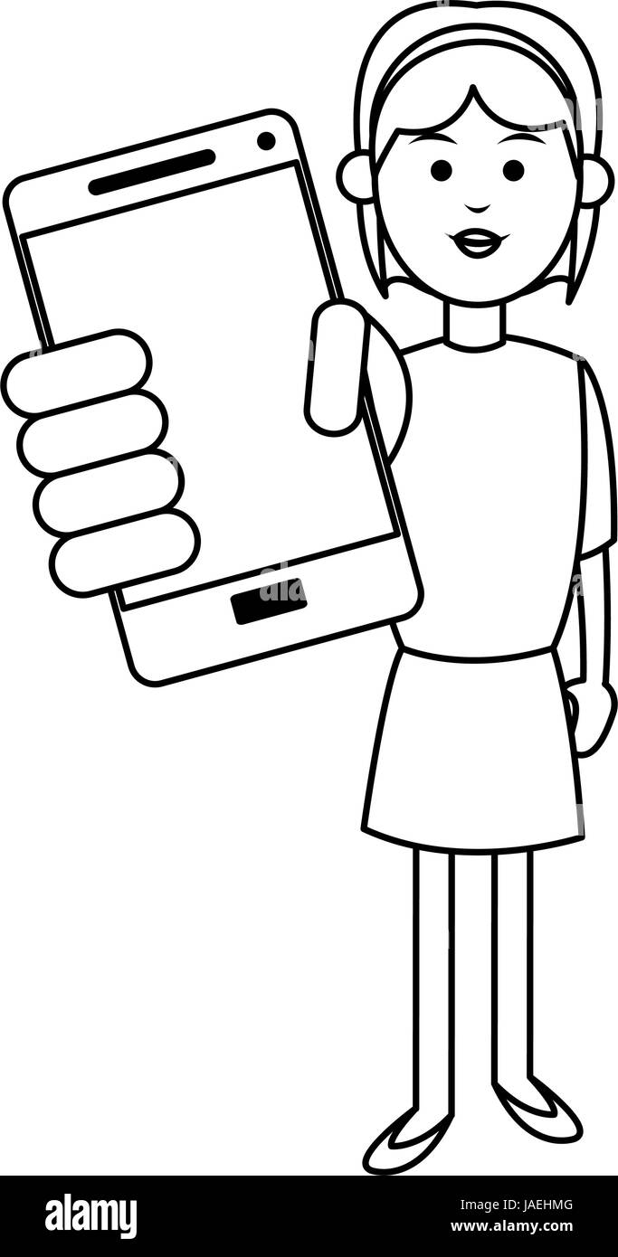 Mobile concept woman holding Black and White Stock Photos & Images - Alamy