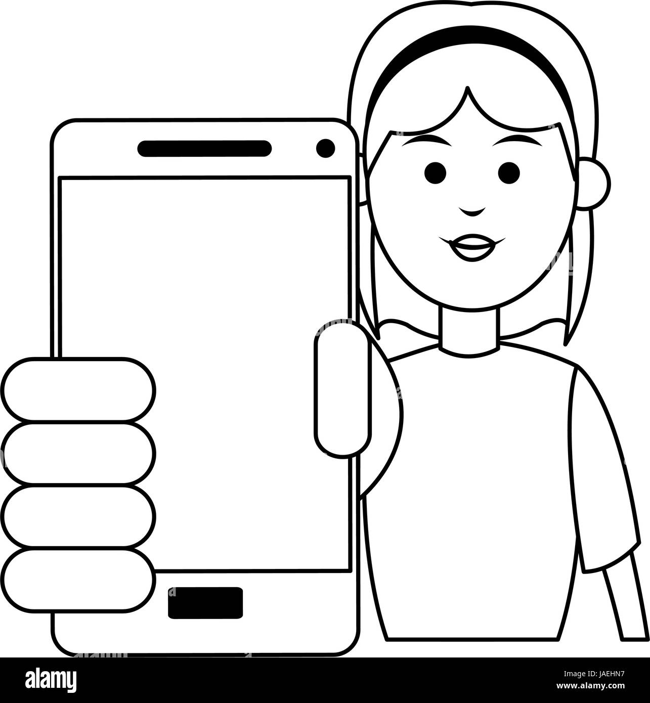 Mobile concept woman holding Black and White Stock Photos & Images - Alamy