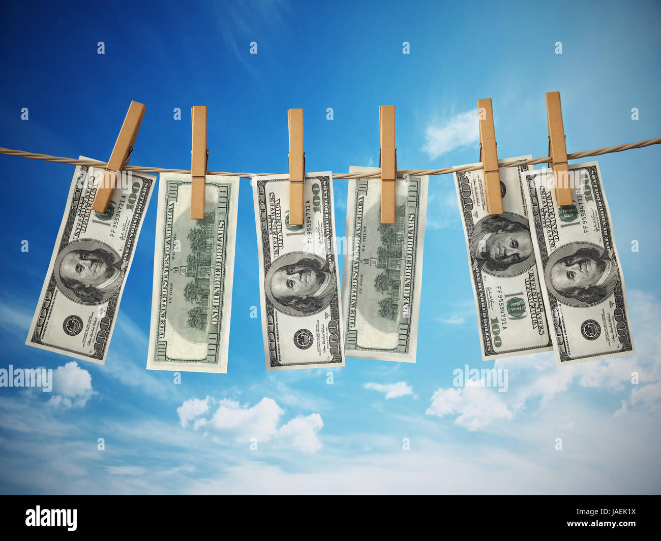Dollars dry on clothespin rope hi-res stock photography and images - Alamy