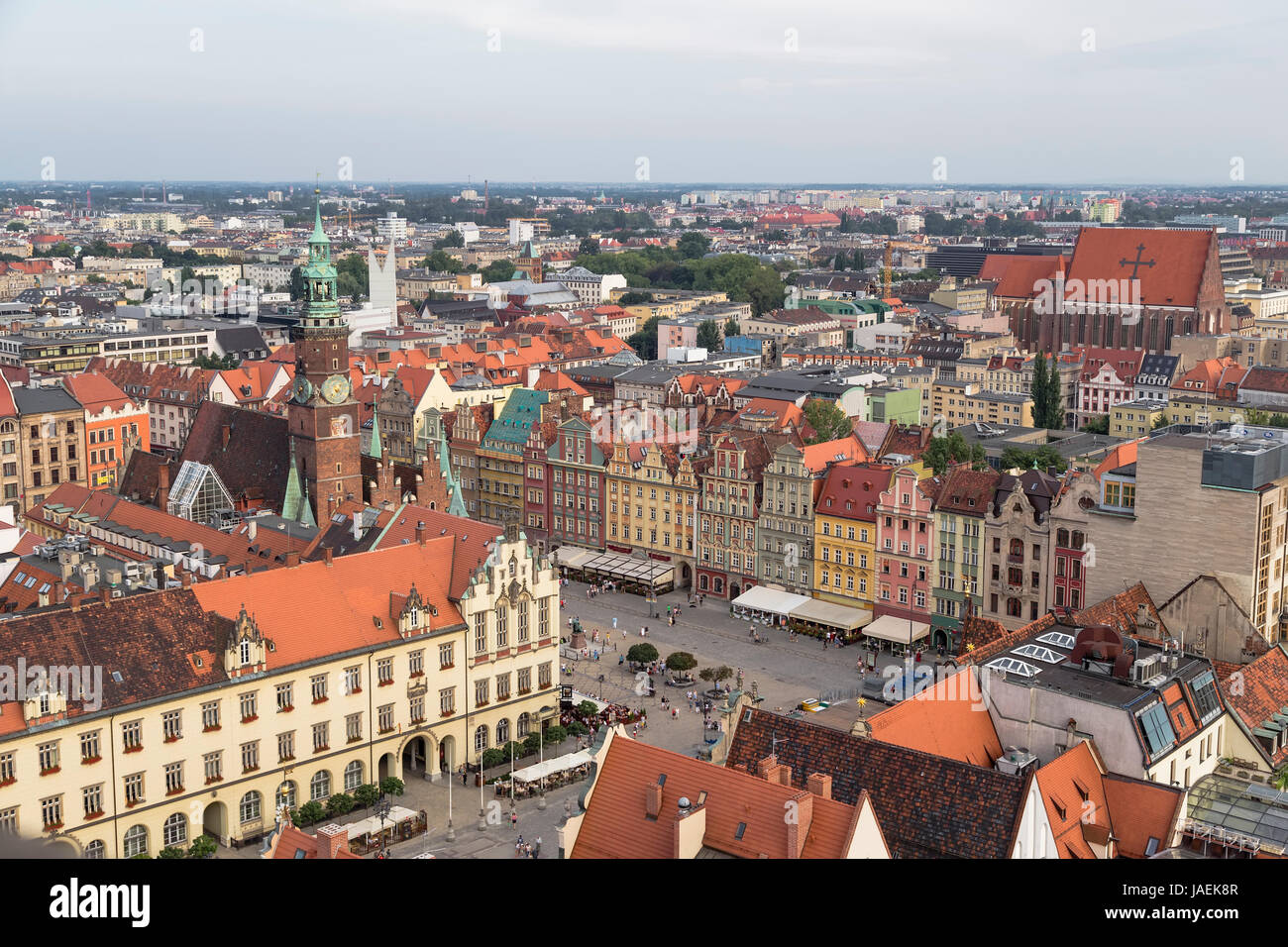 View from the height of the central square of the city of Wroclaw ...