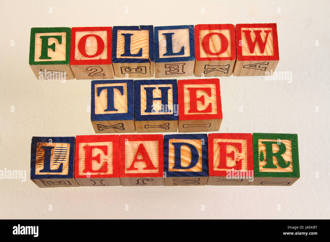 The term follow the leader visually displayed on a white background in ...
