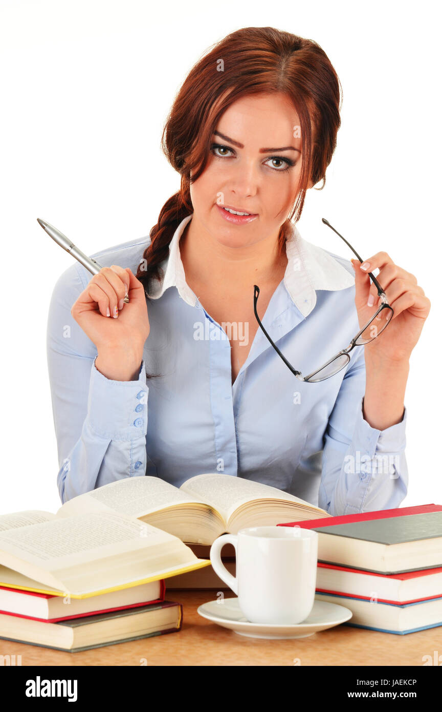 Young woman reading a book. Female student learning Stock Photo - Alamy