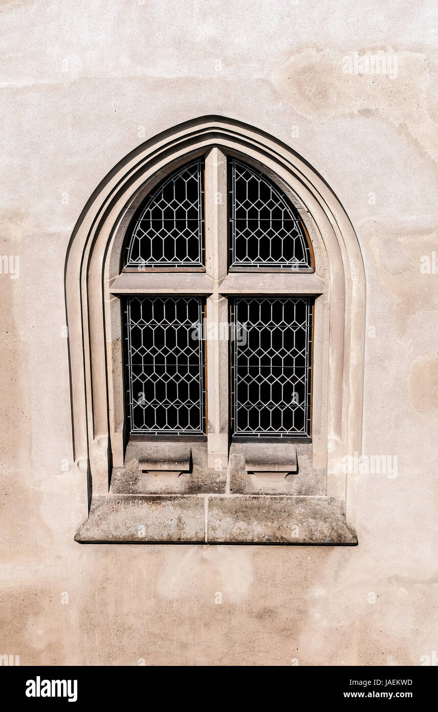 Medieval castle gothic window in Central Bohemia Stock Photo - Alamy
