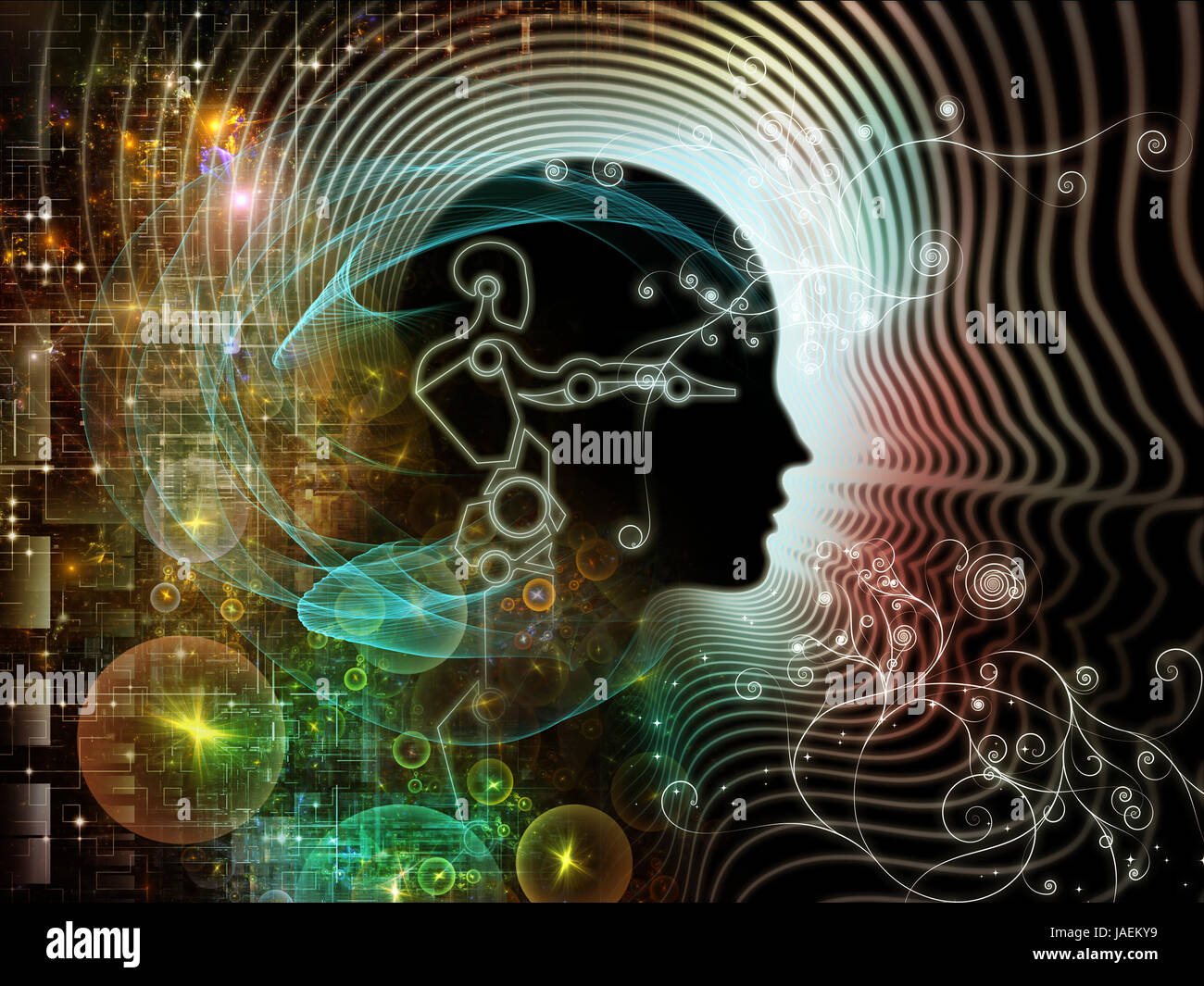 Composition of human feature lines and symbolic elements to serve as a ...