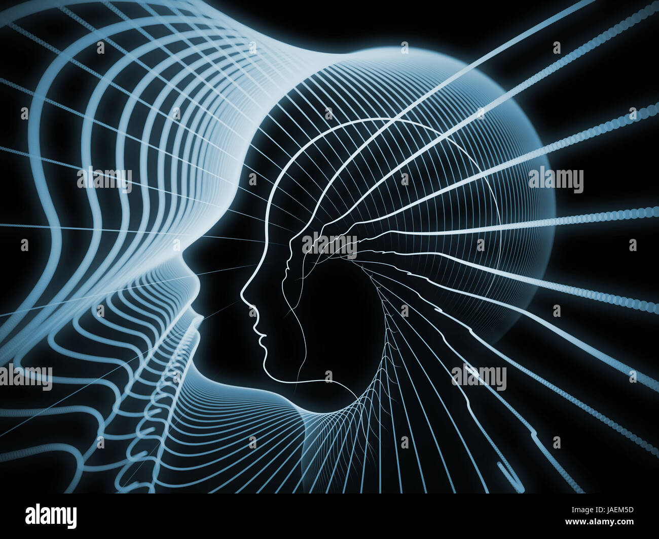 Geometry of Soul series. Backdrop of profile lines of human head on the ...