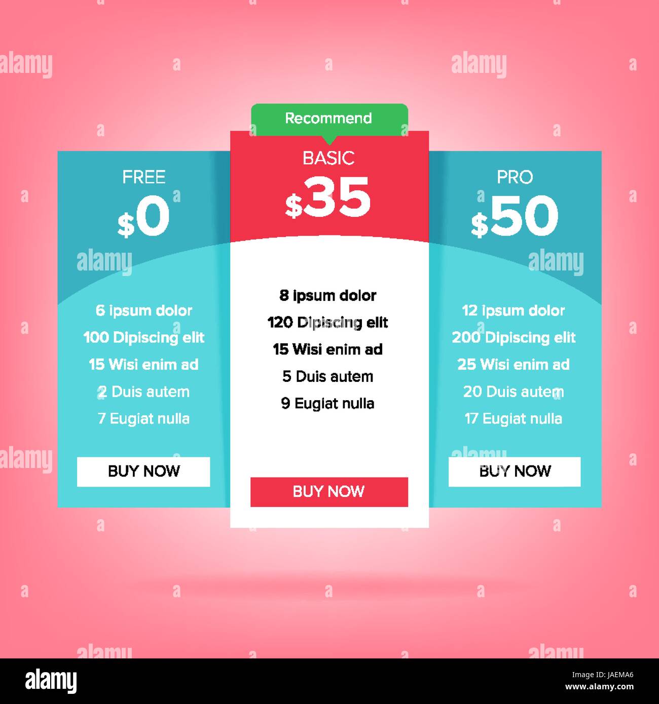 Pricing Business Plans Vector. Three Tariffs. Interface For Rhe Site ...