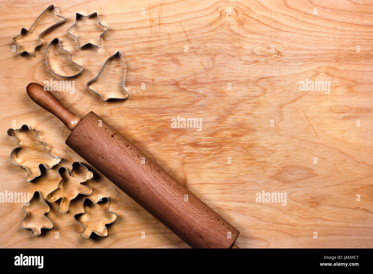 back board with cutters and rolling pin Stock Photo - Alamy