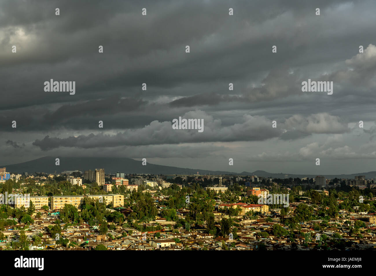 Aerial view of the city of Addis Ababa, showing the densely packed ...